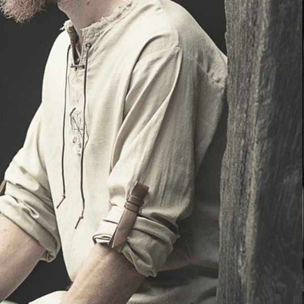 Medieval Linen Man Shirt with Ancient Viking Embroidery – Ecoooc